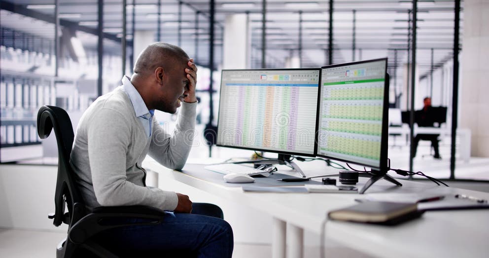 Data Analyst African Man Using Spreadsheet Stock Image - Image of ...