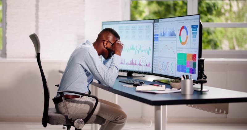 Data Analyst African Man Using Spreadsheet Stock Image - Image of pain ...