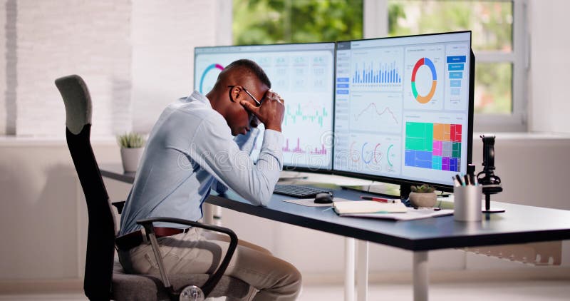 Data Analyst African Man Using Spreadsheet Stock Photo - Image of ...