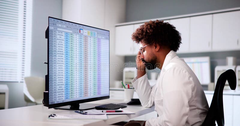 Data Analyst African Man Using Spreadsheet Stock Photo - Image of male ...