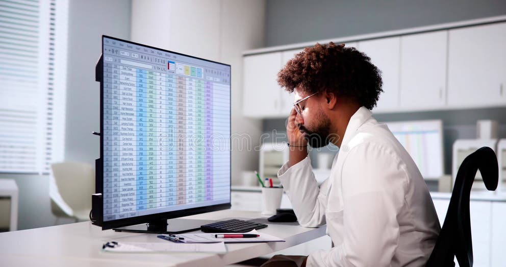Data Analyst African Man Using Spreadsheet Stock Photo - Image of male ...