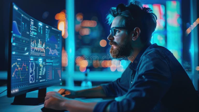 A Data Analyst is Busy at Work in the Office Analyzing Graphs and ...