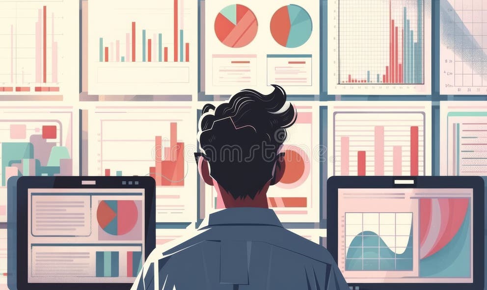 Data Analyst Analyzing Graphs and Charts. Digital Data Analysis Concept Stock Illustration ...