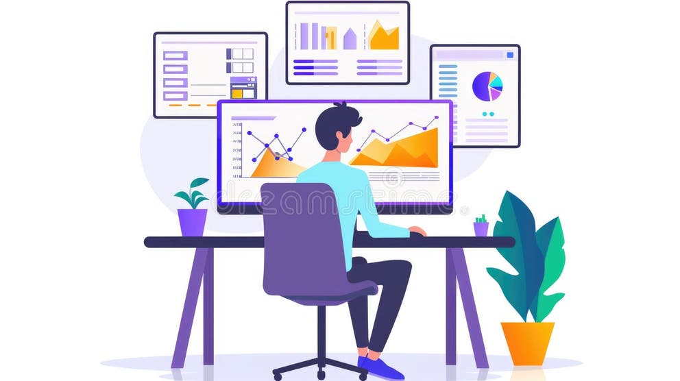 A Data Analyst is Busy at Work in the Office Analyzing Graphs and ...