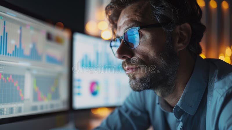 A Data Analyst is Busy at Work in the Office Analyzing Graphs and ...