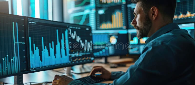 A Data Analyst is Busy at Work in the Office Analyzing Graphs and ...