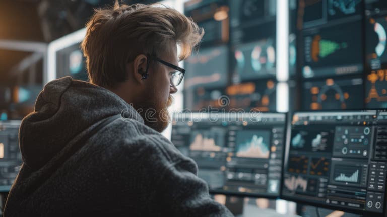 A Data Analyst is Busy at Work in the Office Analyzing Graphs and ...