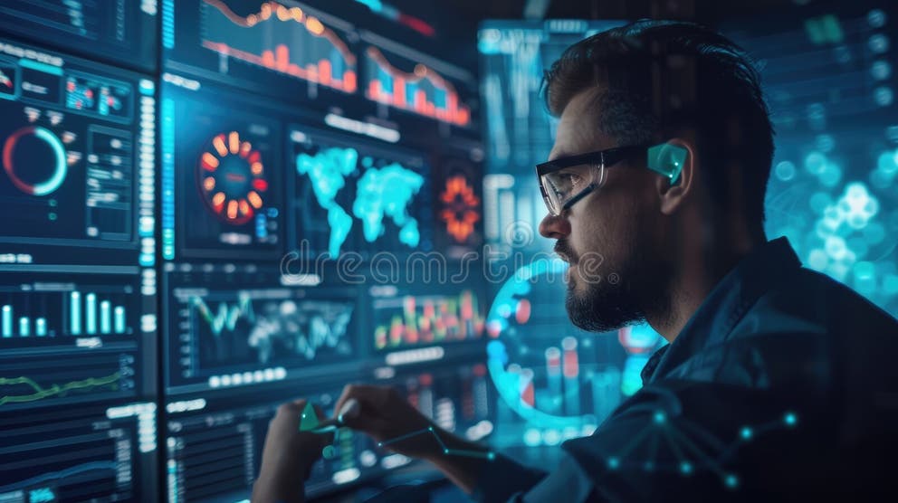 A Data Analyst is Busy at Work in the Office Analyzing Graphs and ...