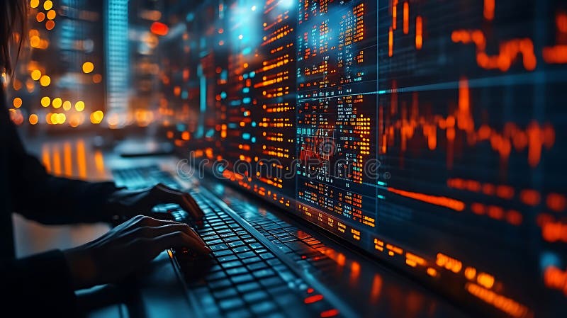 Data Analyst is Focused on Typing Code and Reviewing Spreadsheets ...