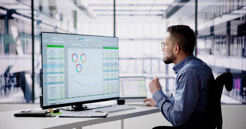Data Analyst Man Using Spreadsheet Stock Image - Image of spreadsheet ...