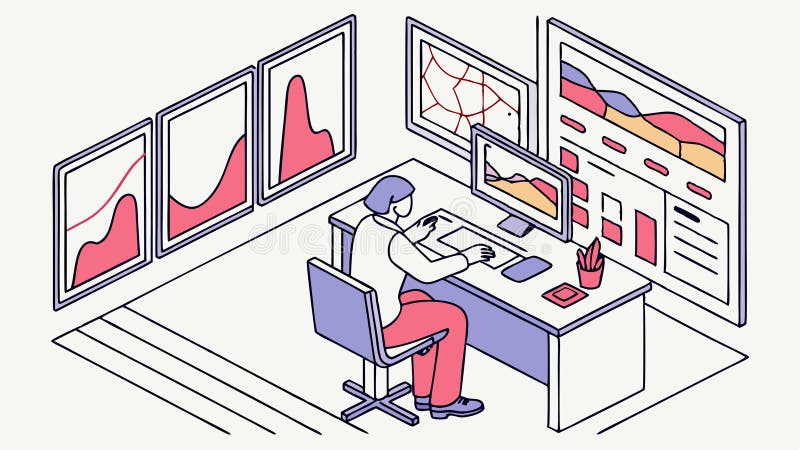 Data Analyst with Multiple Screens, Business Intelligence, Vector Design Generative AI Stock ...