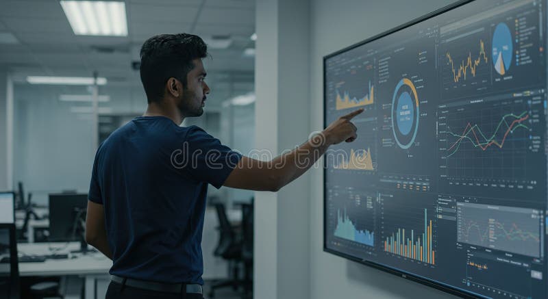Data Analyst Presenting Business Analytics on Screen Stock Illustration ...