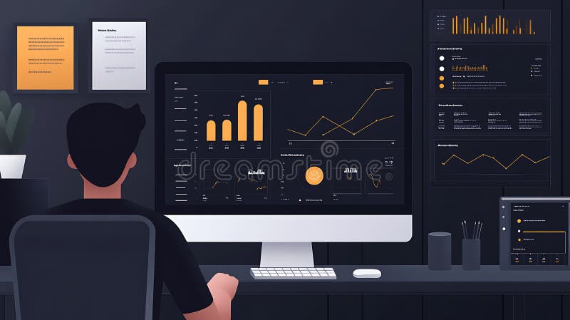 Data Analyst Reviewing Business Performance Metrics Stock Illustration ...
