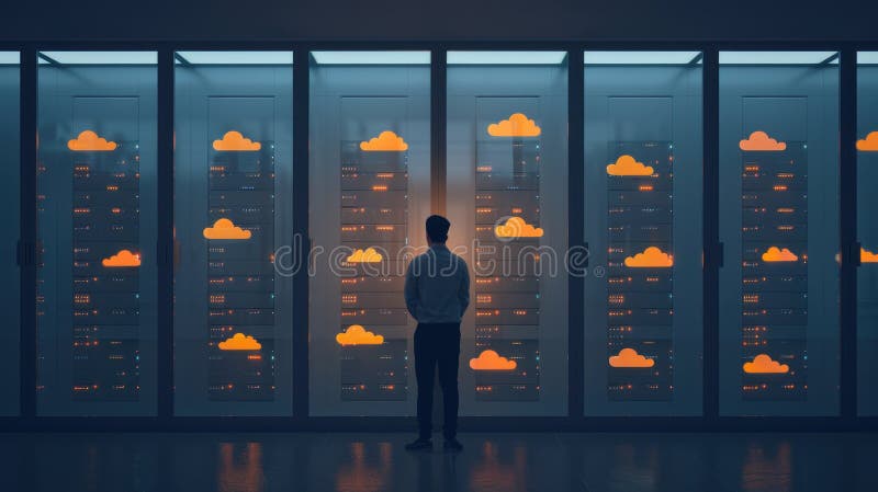 Data Analyst Reviewing Cloud Storage Statistics on Multiple Screens ...