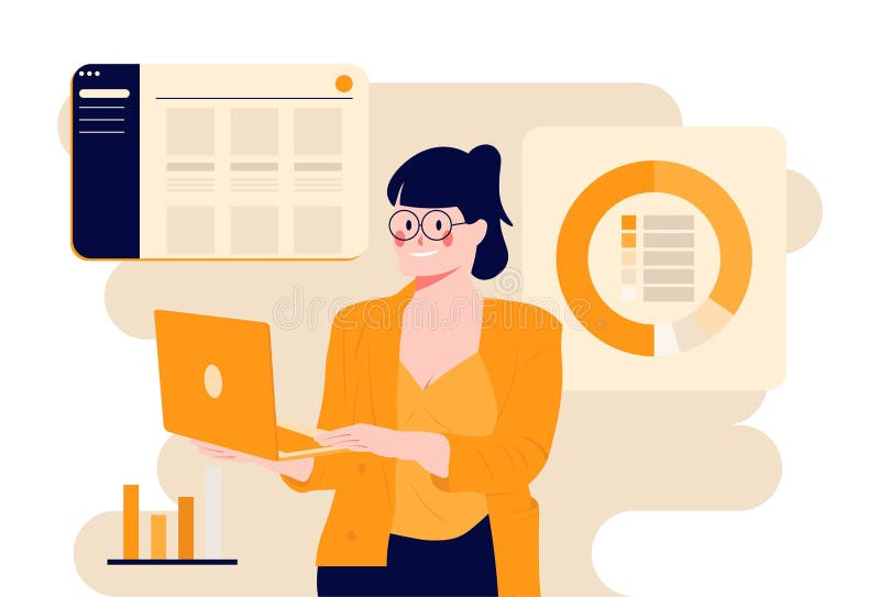 Data Analyst Woman Flat Character Stock Vector - Illustration of ...