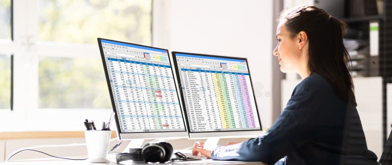 Data Analyst Woman Using Spreadsheet Stock Image - Image of employee ...
