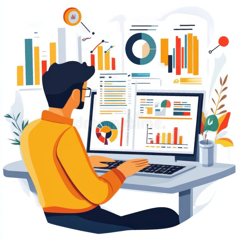 Analyst Working with Computer in Business. Management System To Make ...