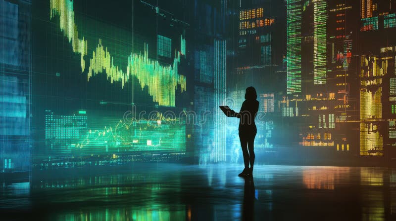 Data Analyst Working on Financial Projections in a High-tech Office ...