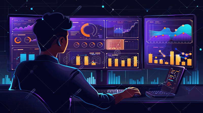 Analyst Working with Computer in Business. Management System To Make ...