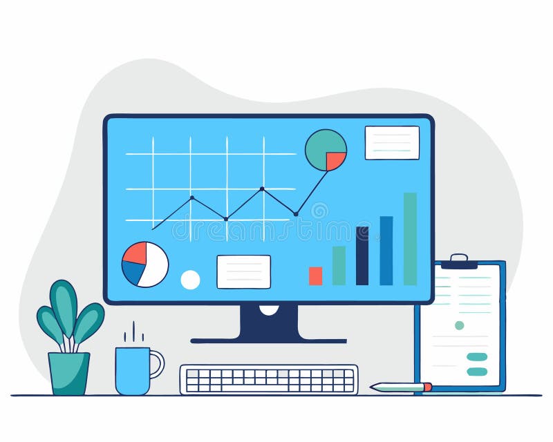 Data Analyst Workplace. Flat Style Stock Vector - Illustration of ...