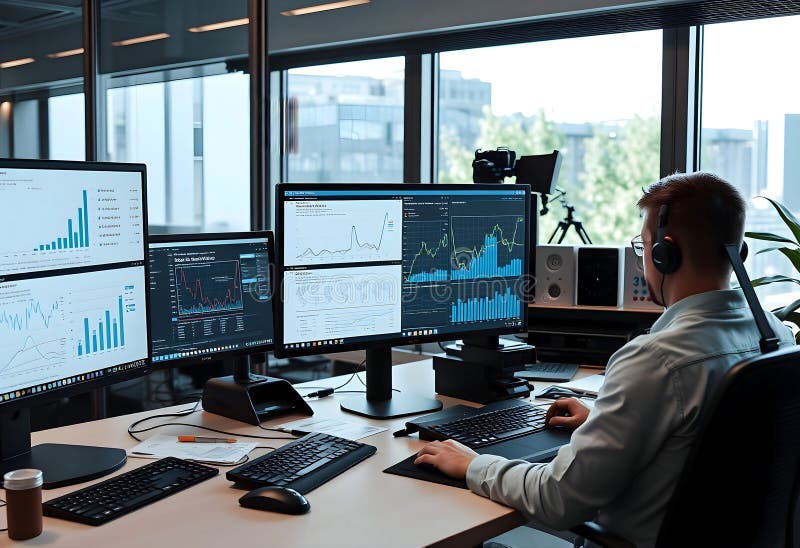 Data Analyst Workstation Man Business Finance,a Space with Computers ...