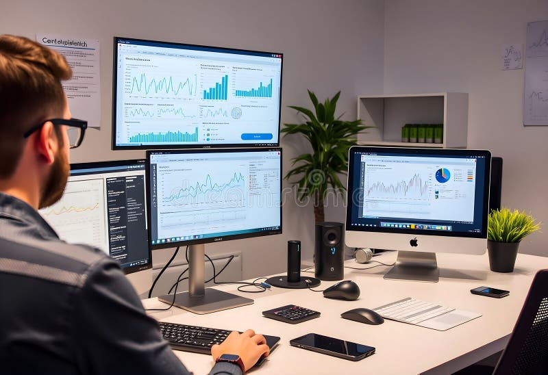 Data Analyst Workstation Man Business Finance,a Space with Computers ...