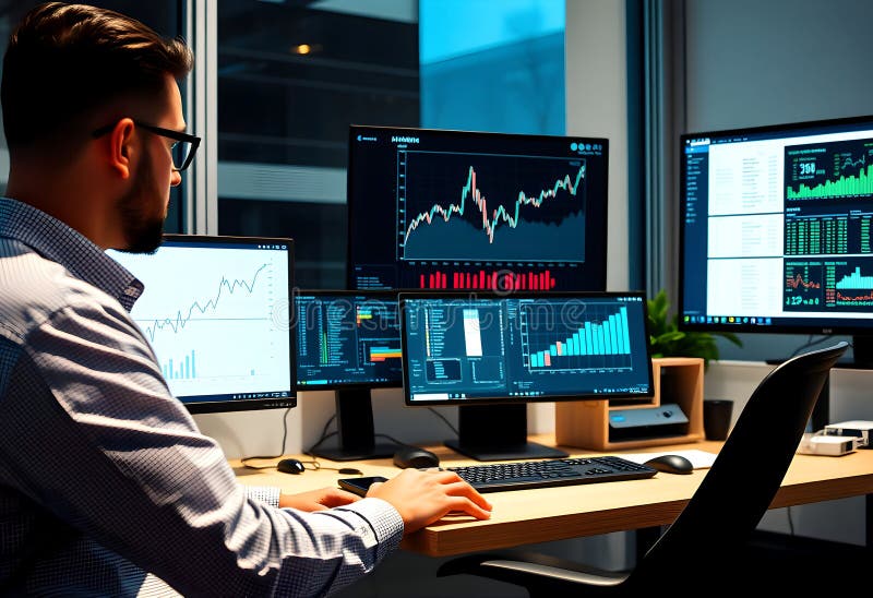 Data Analyst Workstation Man Business Finance,a Space with Computers ...