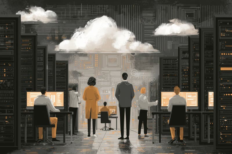Data Analysts Collaborate in a High-tech Server Room Filled with Activity Stock Image - Image of ...