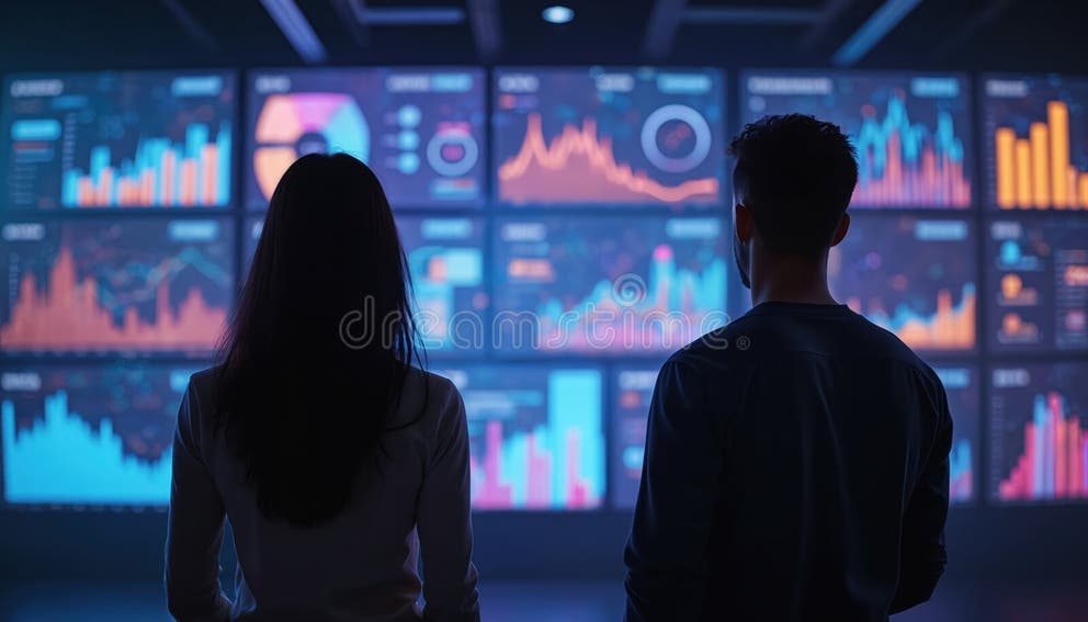 Data Analysts Review Real-time Analytics Dashboards in Modern Office. Teamwork, Collaboration ...