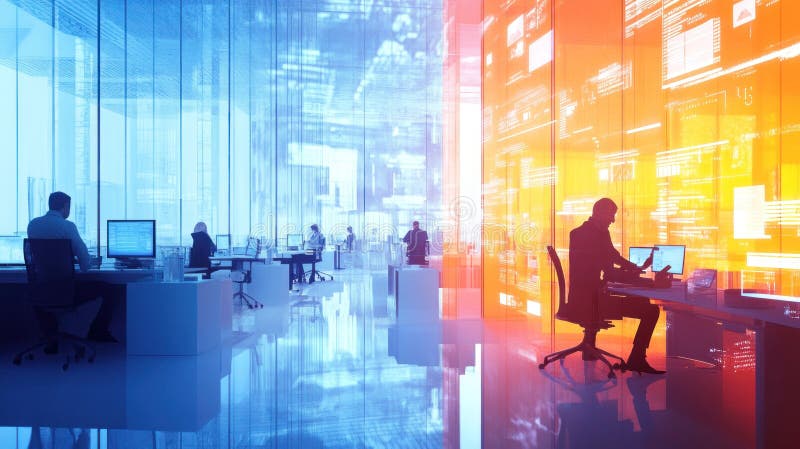 Data Analysts Working in a Modern Office with Digital Displays Stock ...