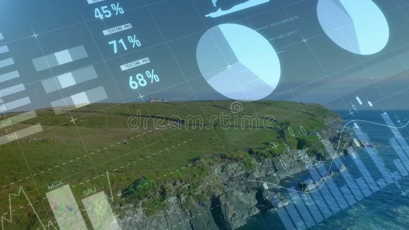 Data Analytics Animation Over Coastal Landscape with Pie Charts and ...