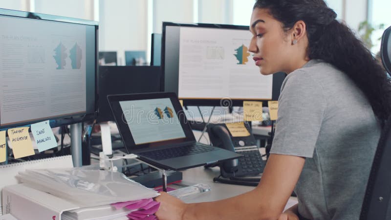 Data Analytics, Computer or Business Woman Writing in Notebook for Data ...