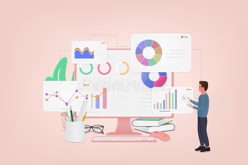 Data Analytics Concept. Charater Analyzing Statistical or Financial ...