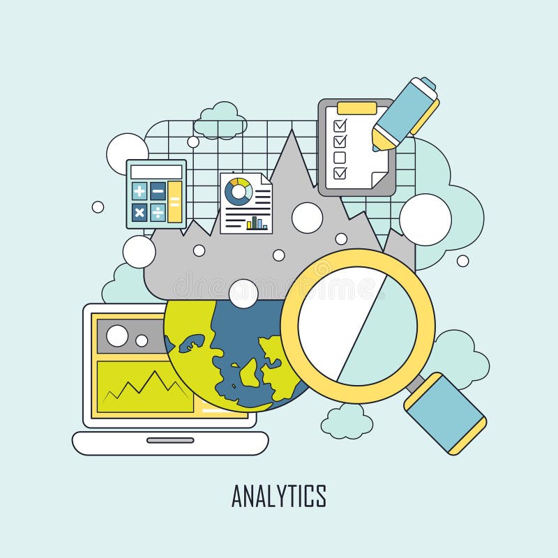 Data Analytics Concept in Thin Line Style Stock Vector - Illustration ...