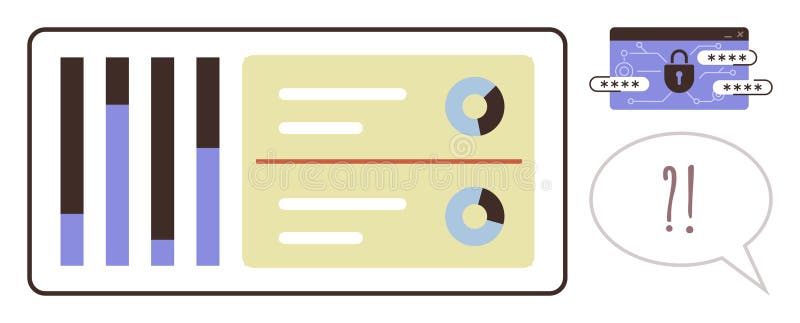 Data Analytics and Cybersecurity Concept with Bar Graphs, Pie Charts ...