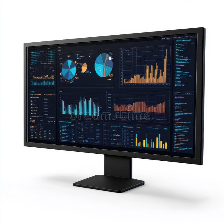 Data Analytics Dashboard on Computer Monitor Displaying Graphs and ...