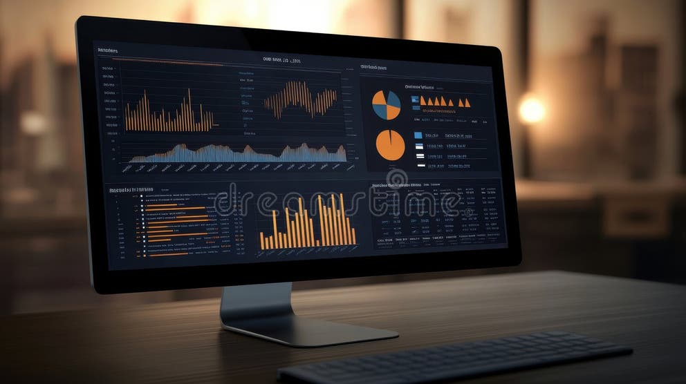Data Analytics Dashboard on Computer Monitor in Office Environment ...
