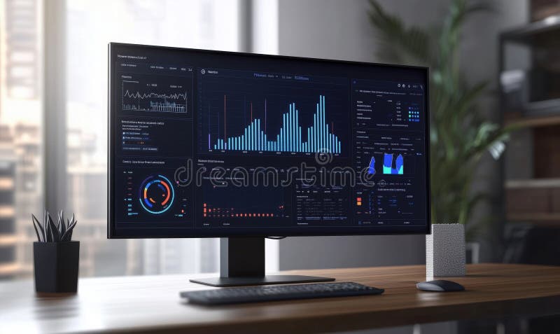 Data Analytics Dashboard Displaying Graphs Charts Performance Metrics Modern Monitor Office ...