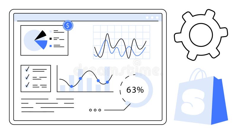 Data Analytics Dashboard with Statistics and Graphs and Gear Icon and ...