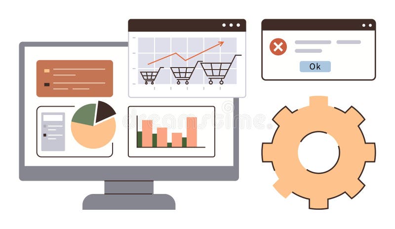 Data Analytics and E-Commerce Visualization with Charts and Gear for Optimization Stock Vector ...