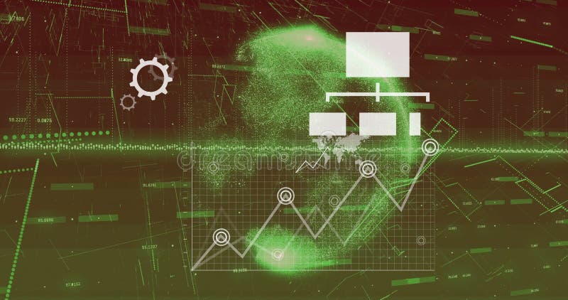 Data Analytics and Global Network Image Over Green Digital Globe Stock ...