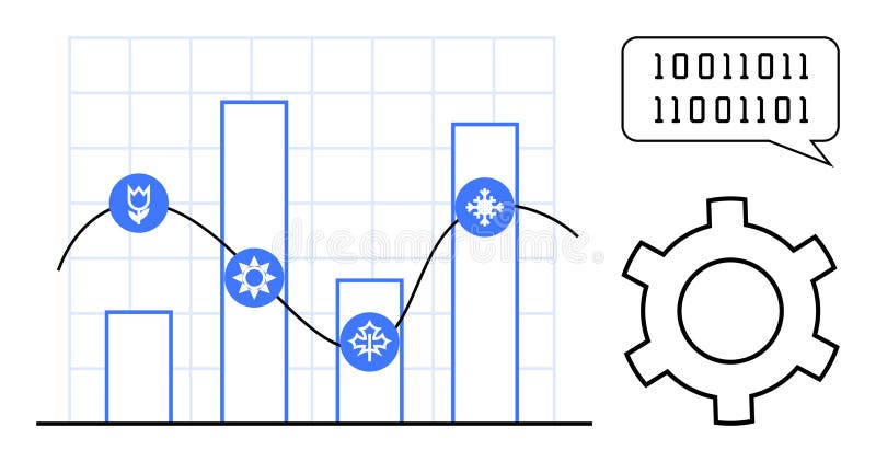 Data Analytics with Graph Chart, Symbols, and Binary Code Insights in a Conceptual Design Stock ...