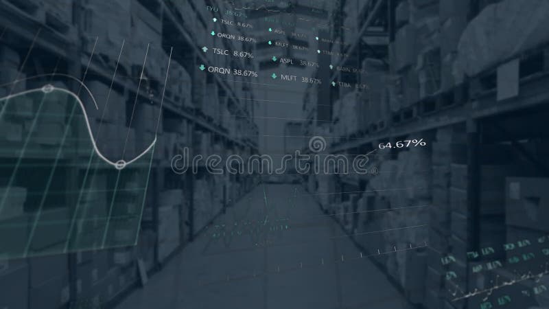 Data Analytics and Graphs Overlaying Storage Shelves in Warehouse Aisle ...
