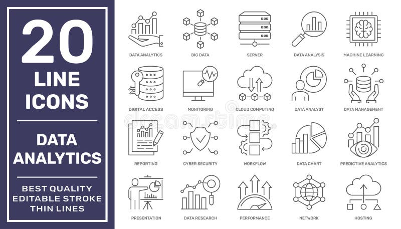 Big Data Database Analytics Information Technology Digital Processign Icons Lines Set