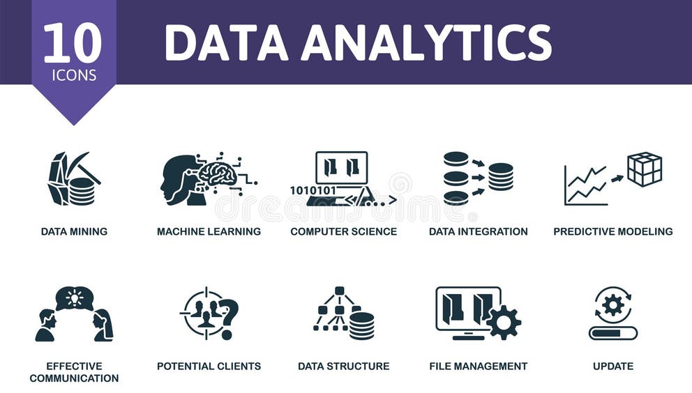 Data Analytics Outline Set. Creative Icons: Data Minig, Machine Learning, Computer Science, Data ...