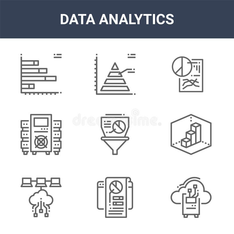 9 Data Analytics Icons Pack. Trendy Data Analytics Icons on White ...