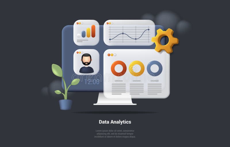 Data Analytics, Increase Chart with Indicators and Man Avatar Icon. SEO ...