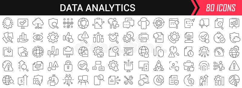 Data Analytics Linear Icons in Black. Big UI Icons Collection in a Flat ...