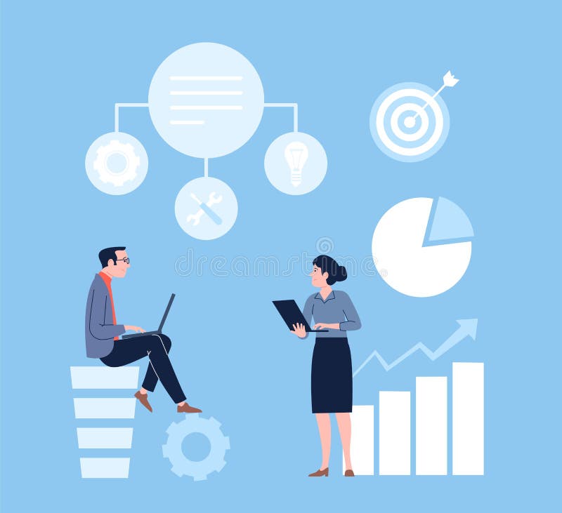 Data Analytics Managers Working with Laptop and Information Graphs ...