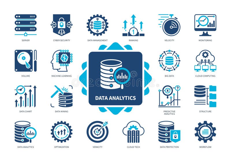 Data Analytics Solid Icon Set Stock Illustration - Illustration of ...